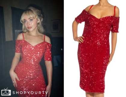 Manchild MV: Sabrina Carpenter’s Red Sequin Dress | Shop Your TV
