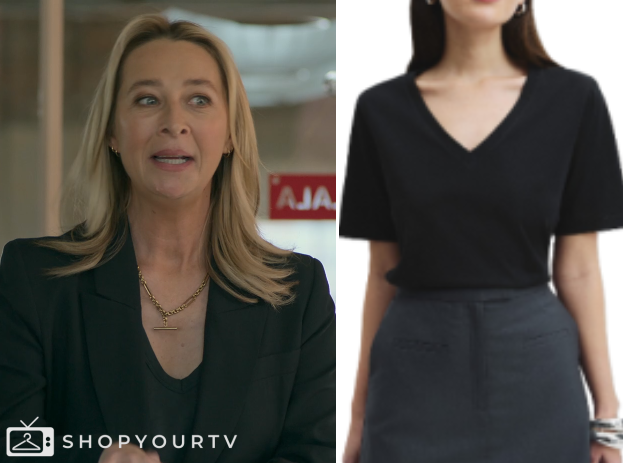 Strife: Season 2 Episode 7 Evelyn's Black V Neck Tee | Shop Your TV