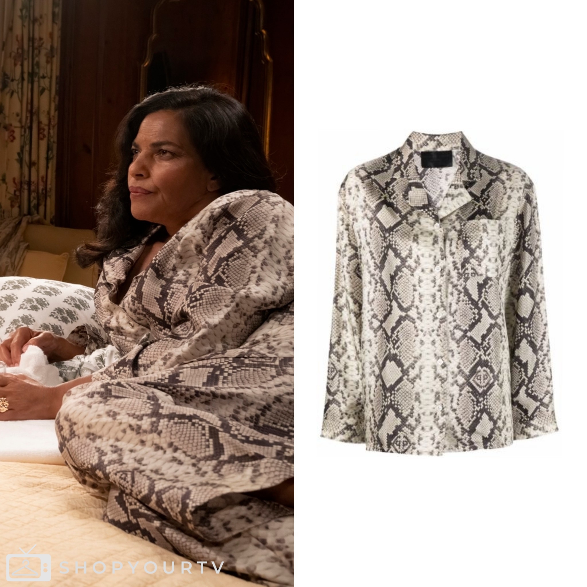 And Just Like That: Season 3 Episode 2 Seema’s Python Print Silk Shirt ...