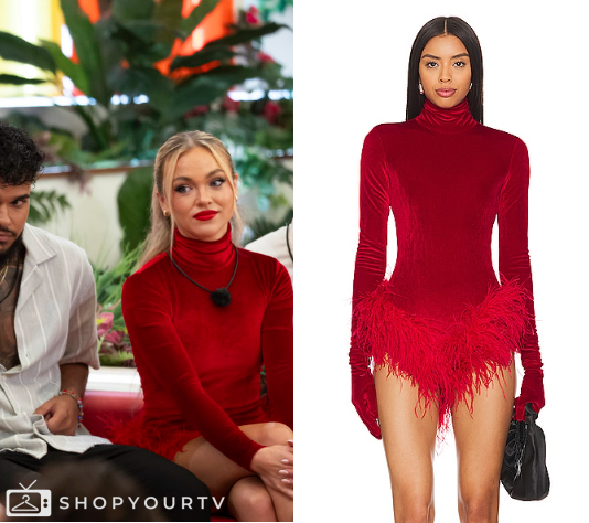 Love Island USA: Season 7 Episode 26 Gracyn's Feather Red Mini Dress ...