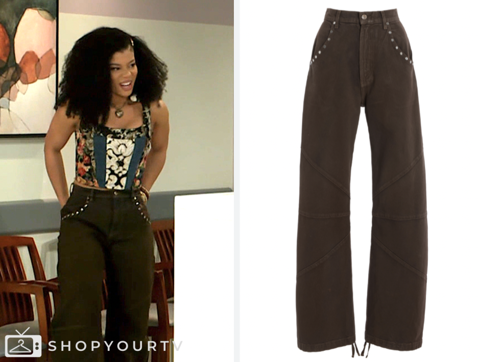 Beyond the Gates: June 2025 Eva Thomas's Brown Studded Jeans | Shop Your TV