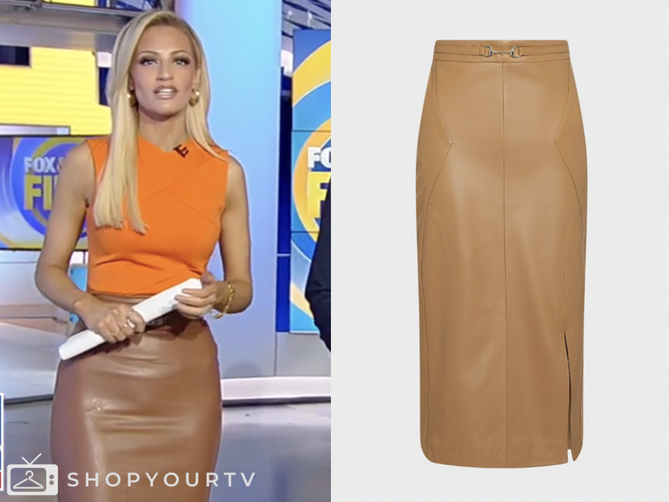 Fox and Friends: July 2025 Carley Shimkus’s Camel Leather Pencil Skirt ...