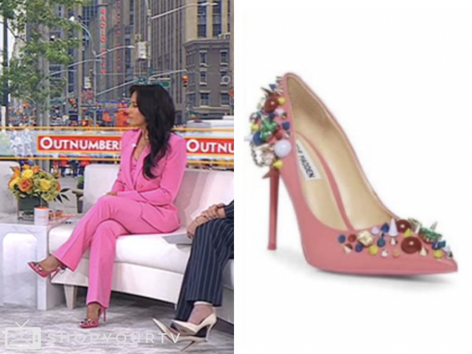 Outnumbered: July 2025 Emily Compagno’s Pink Embellished Pumps Heels ...