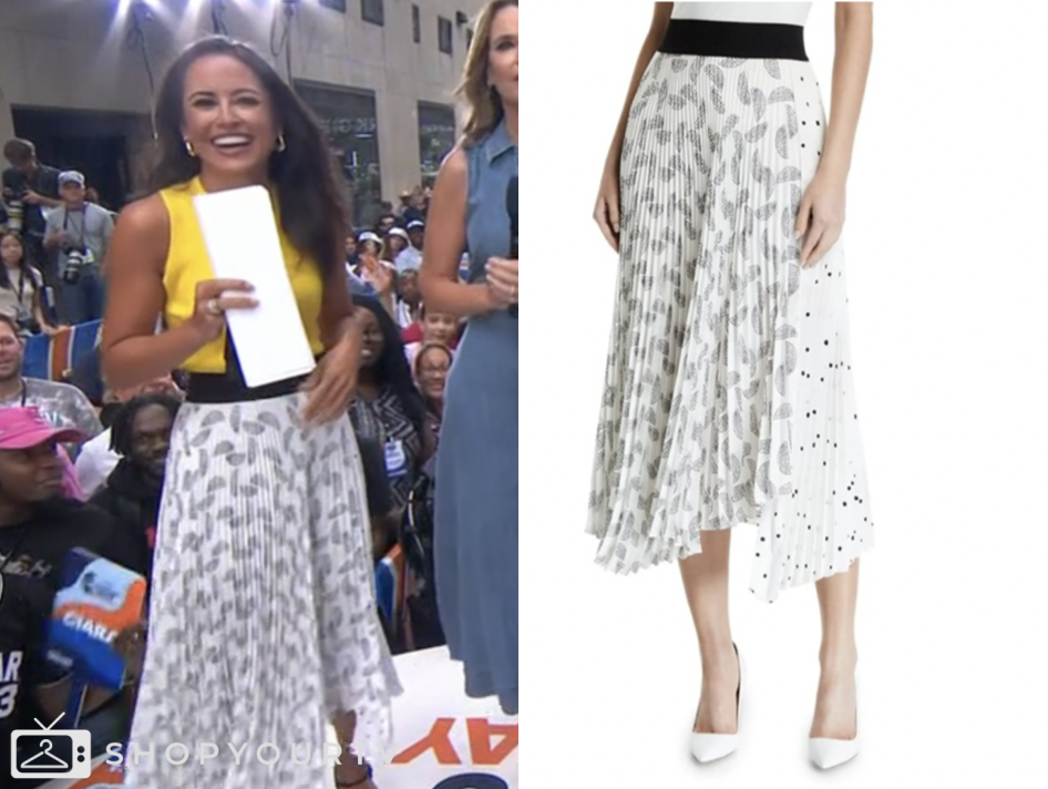 The Today Show: July 2025 Kaylee Hartung's White Printed Pleated Midi ...