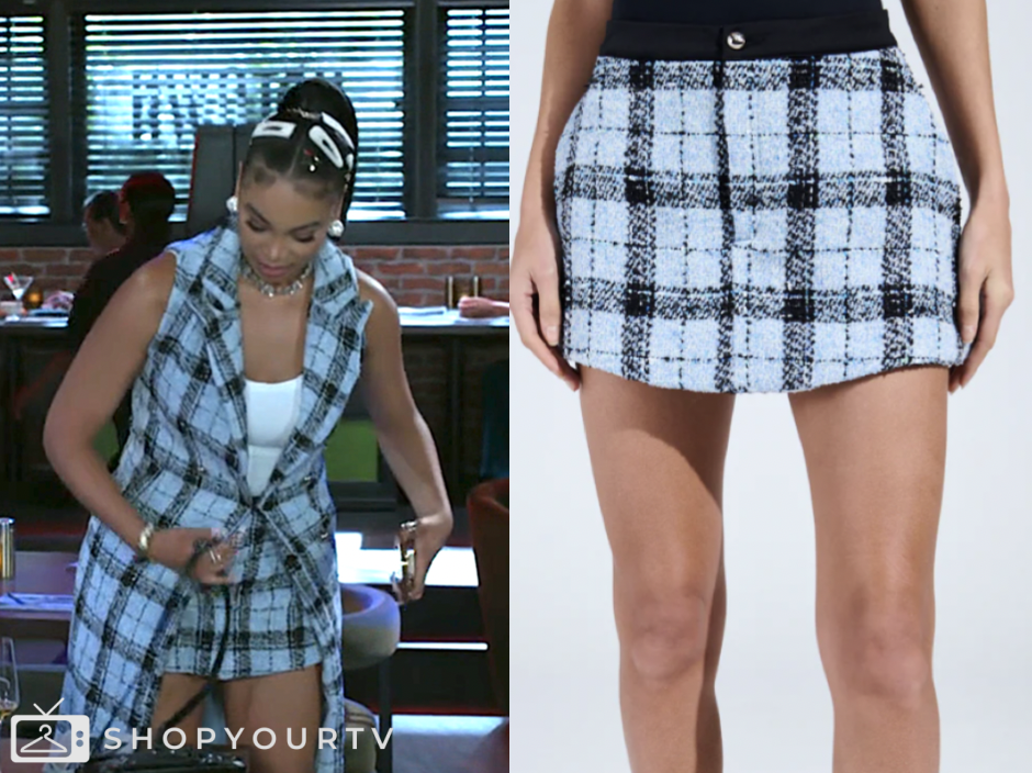 Beyond the Gates: July 2025 Chelsea Hamilton's Blue Plaid Tweed Mini ...
