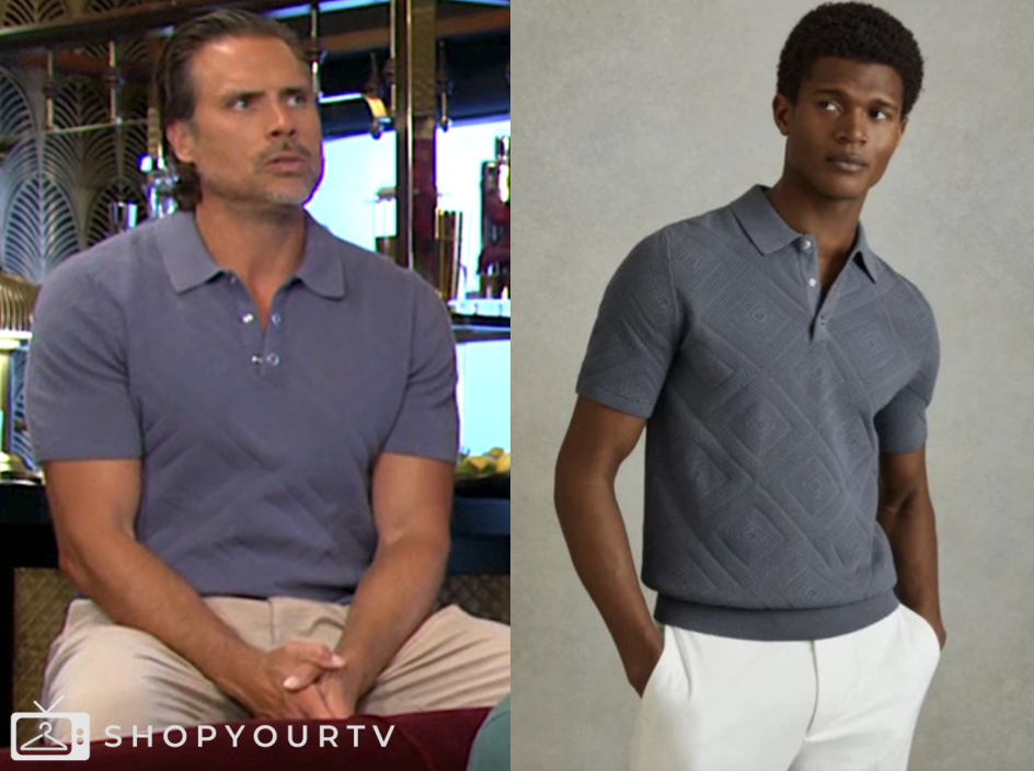 The Young and the Restless: July 2025 Nick Newman's Blue Textured Polo Shirt | Shop Your TV