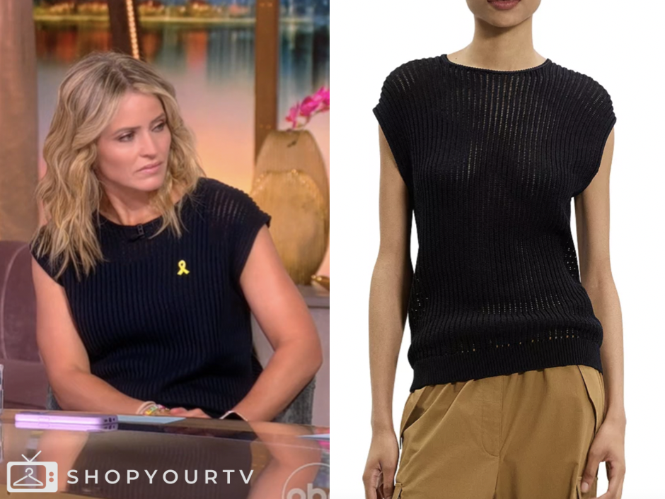 The View: July 2025 Sara Haines's Navy Blue Ribbed Knit Top | Shop Your TV