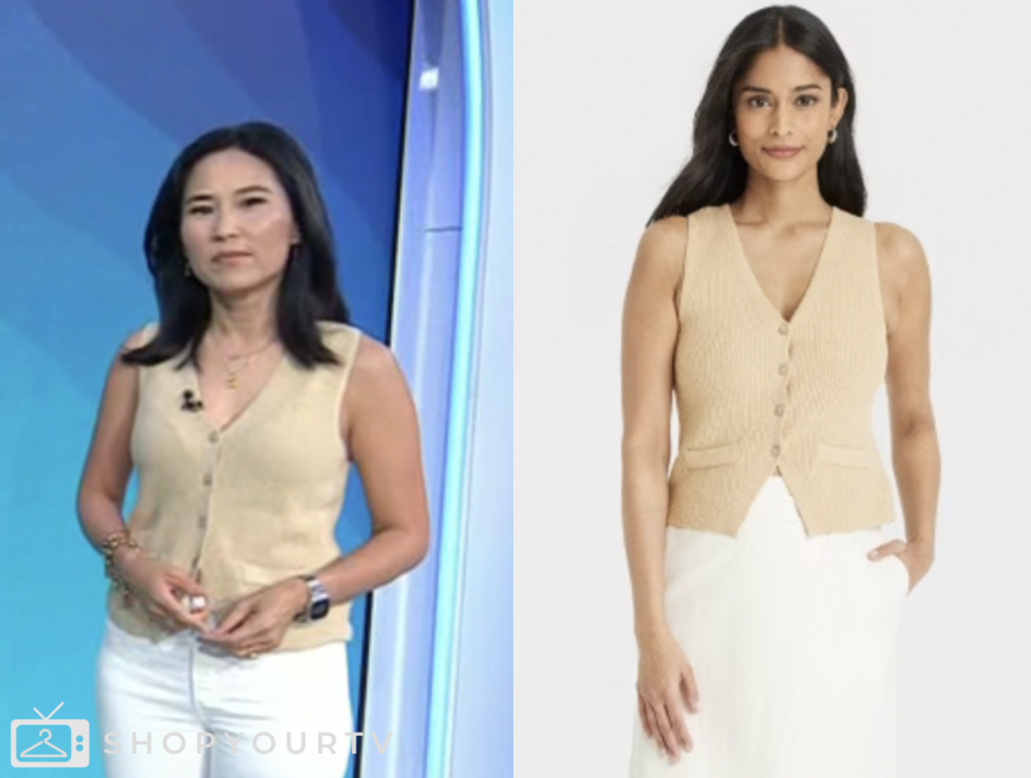 The Today Show: July 2025 Vicky Nguyen's Beige Knit Vest Top | Shop Your TV
