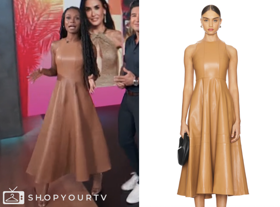 Access Daily: July 2025 Zuri Hall's Camel Brown Leather Midi Dress ...