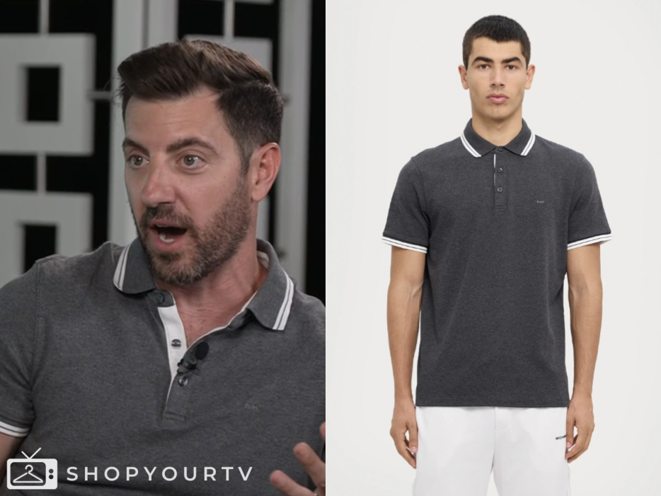 E! News: July 2025 Will Marfuggi’s Grey Striped Trim Polo Shirt | Shop ...