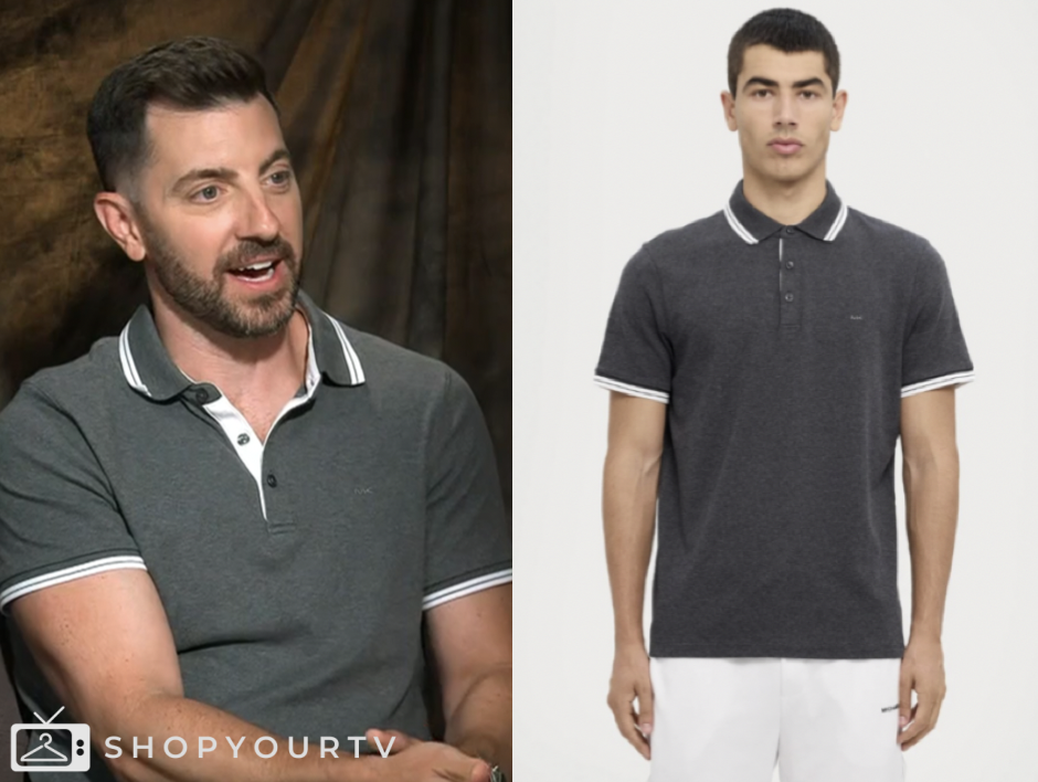 E! News: July 2025 Will Marfuggi’s Grey Striped Trim Polo Shirt | Shop ...