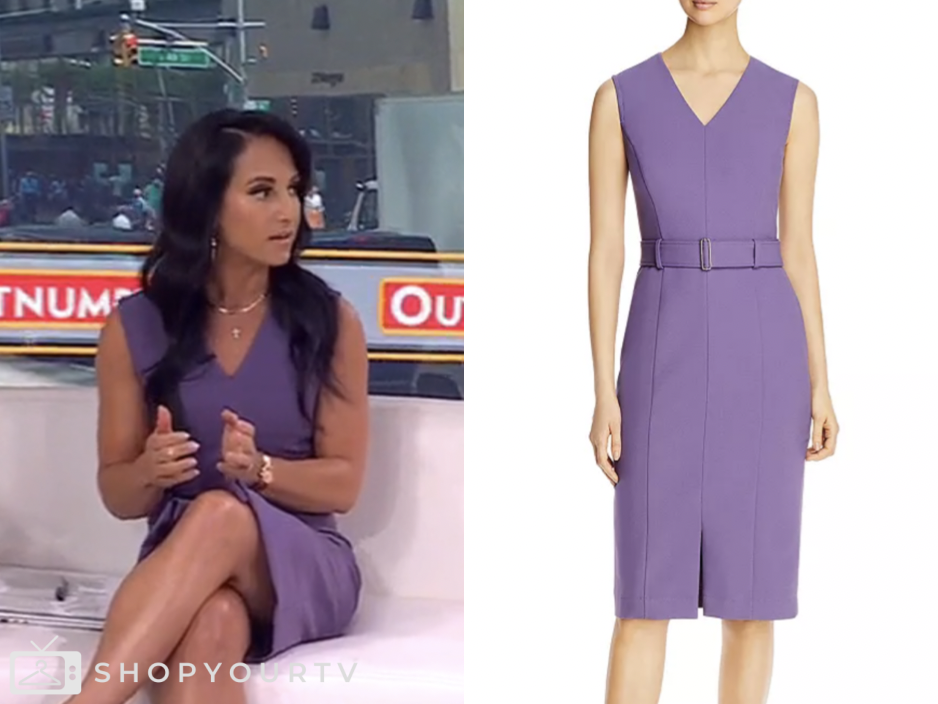 Outnumbered: July 2025 Emily Compagno’s Purple V-Neck Belted Dress ...