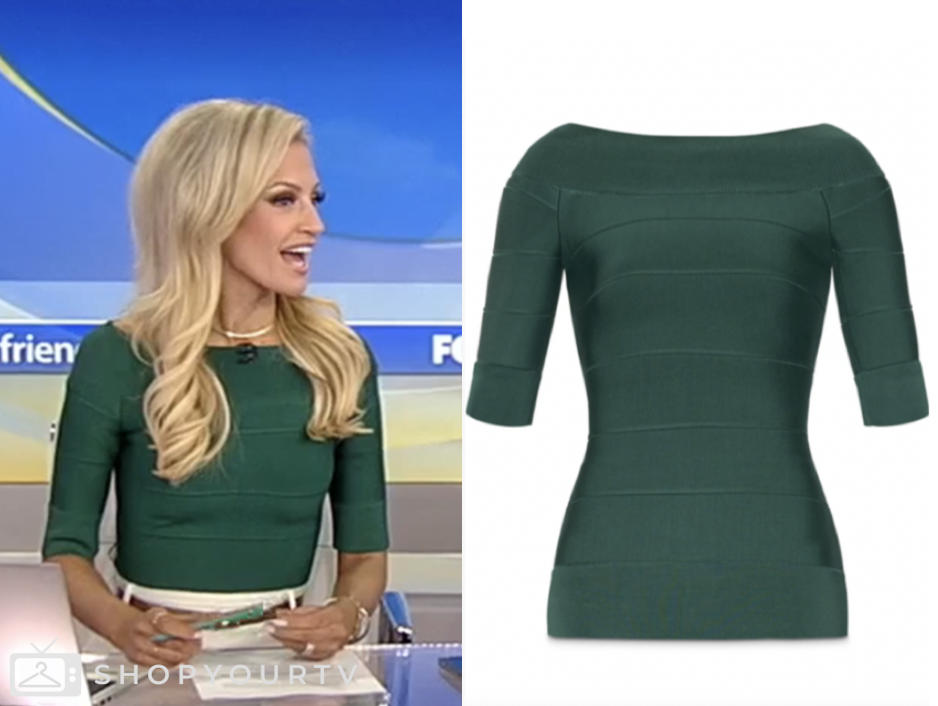 Fox and Friends: July 2025 Carley Shimkus’s Green Bandage Boatneck Top ...