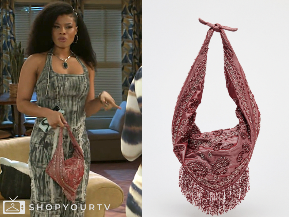 Beyond the Gates: July 2025 Eva Thomas's Burgundy Beaded Bag | Shop Your TV