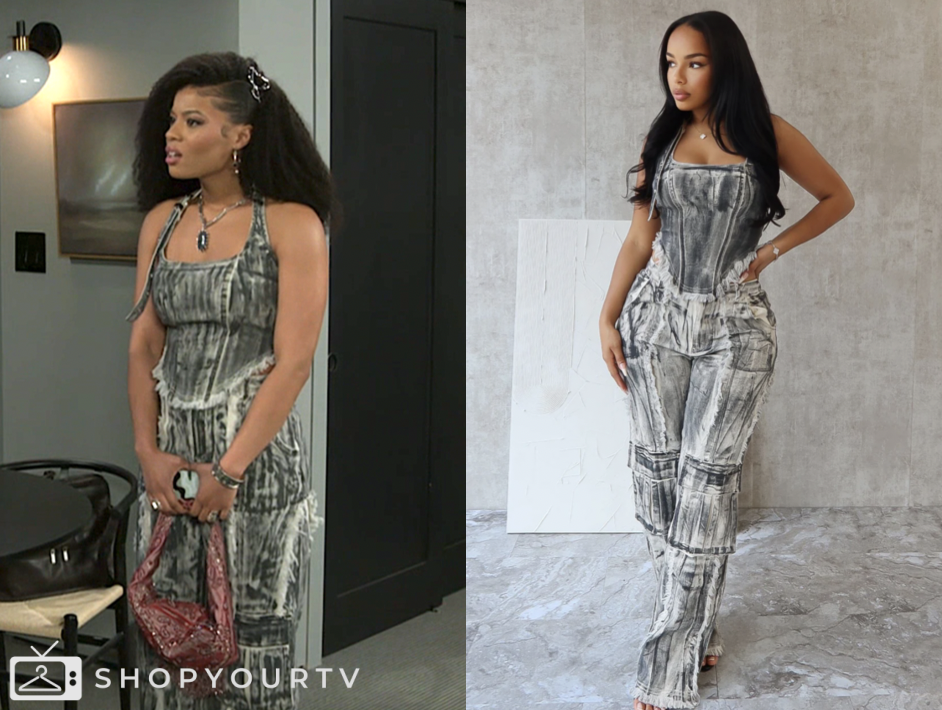 Beyond the Gates: July 2025 Eva Thomas's Grey Denim Halter Corset Top ...