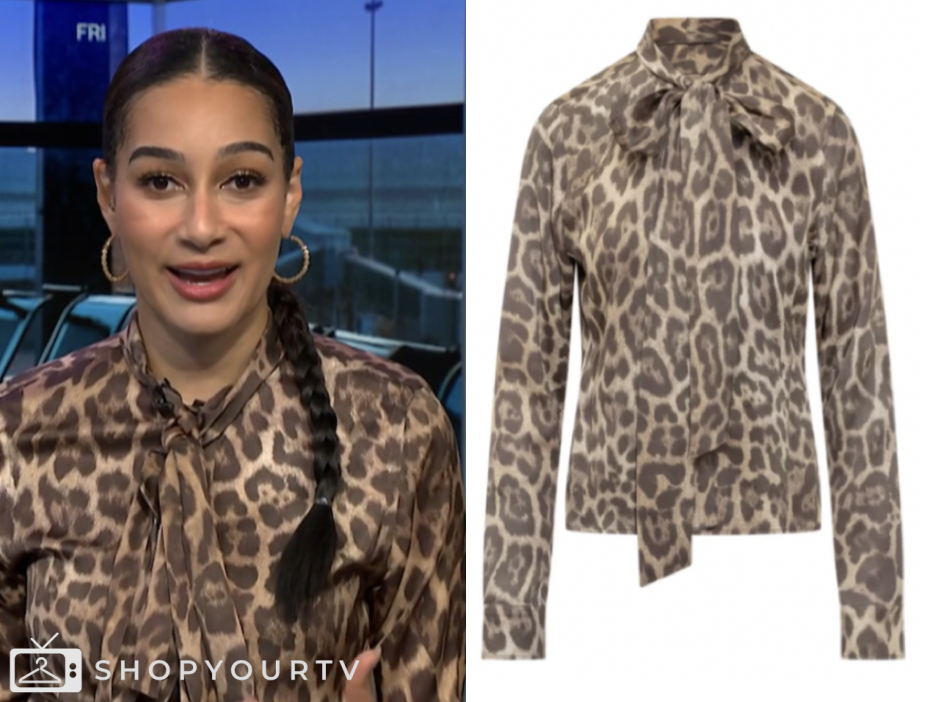 NBC News Daily: July 2025 Morgan Radford's Leopard Tie Neck Blouse ...