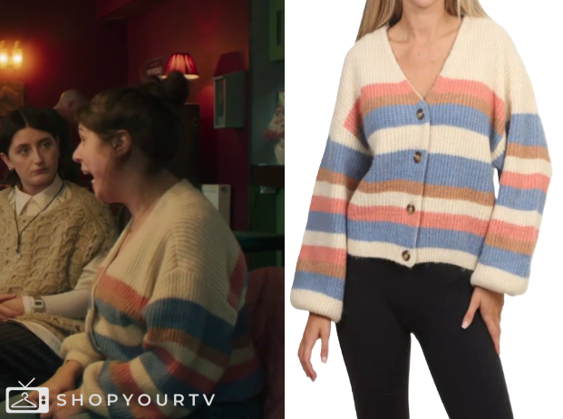 Pushers: Season 1 Episode 2 Emily's White & Rainbow Stripe Cardigan ...