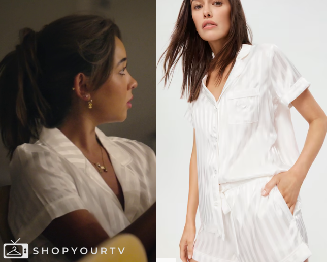 Billion Dollar Playground: Season 1 Episode 3 Nicole Zammit's White Satin Stripe Pajamas | Shop ...