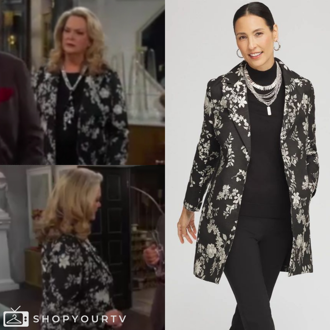 Days Of Our Lives: August 2025 Anna's Black Floral Jacquard Coat | Shop Your TV
