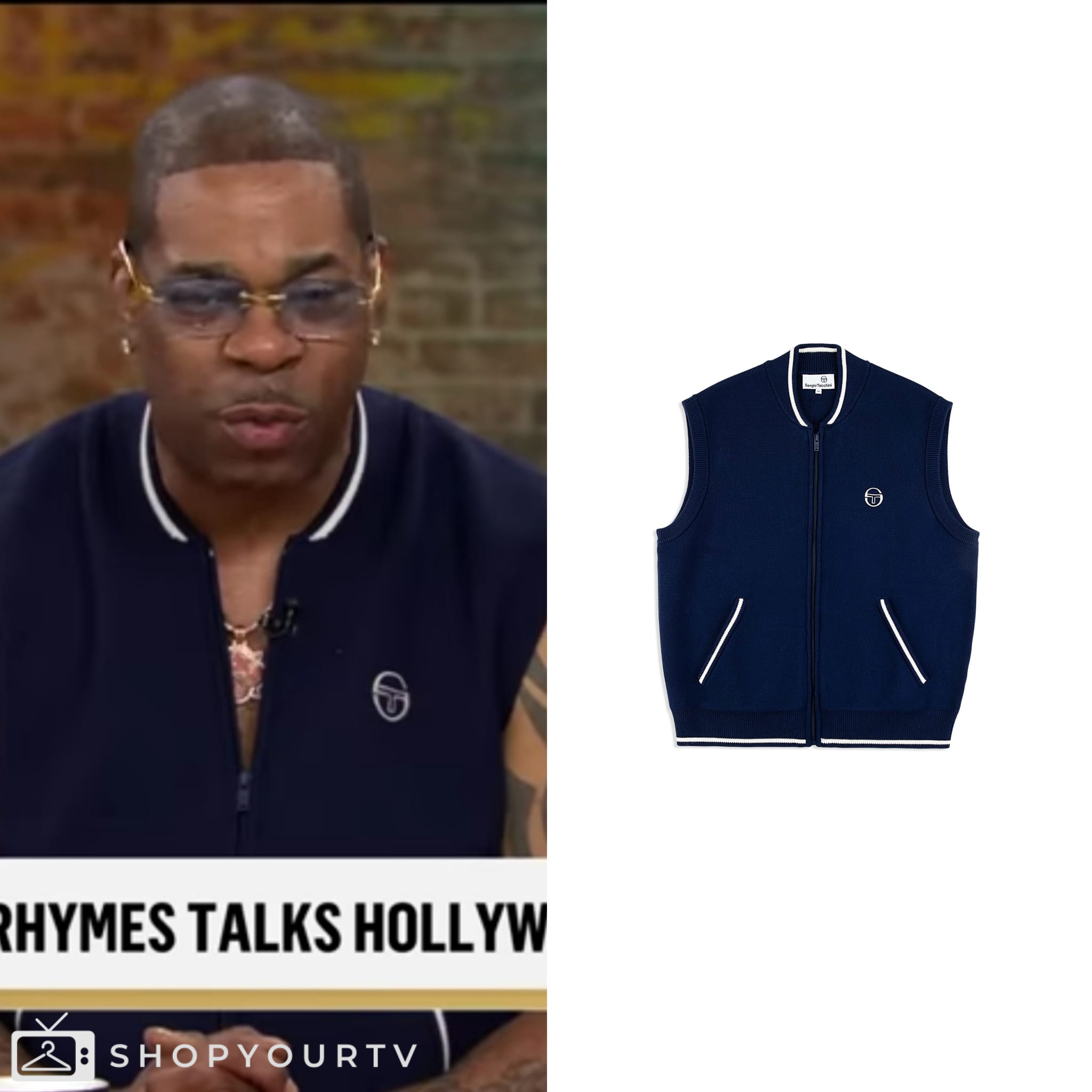 CBS Mornings: July 2025 Busta Rhymes’s Blue Knit Vest | Shop Your TV