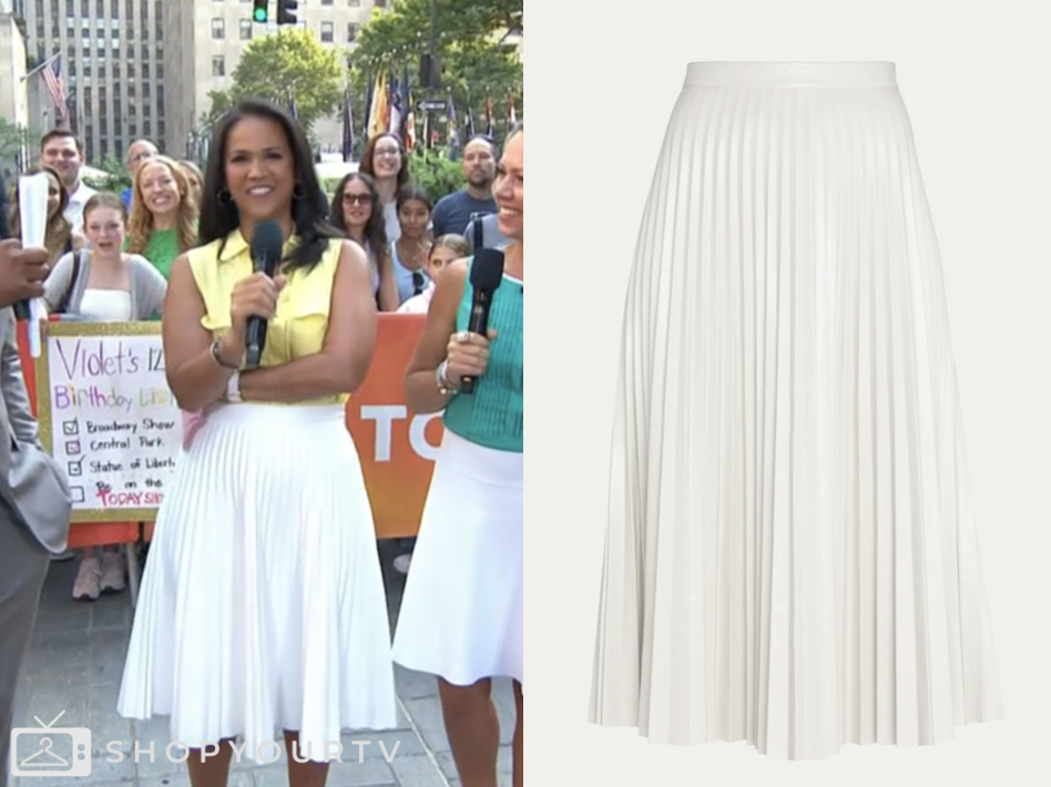The Today Show: August 2025 Laura Jarrett’s White Pleated Leather Midi ...