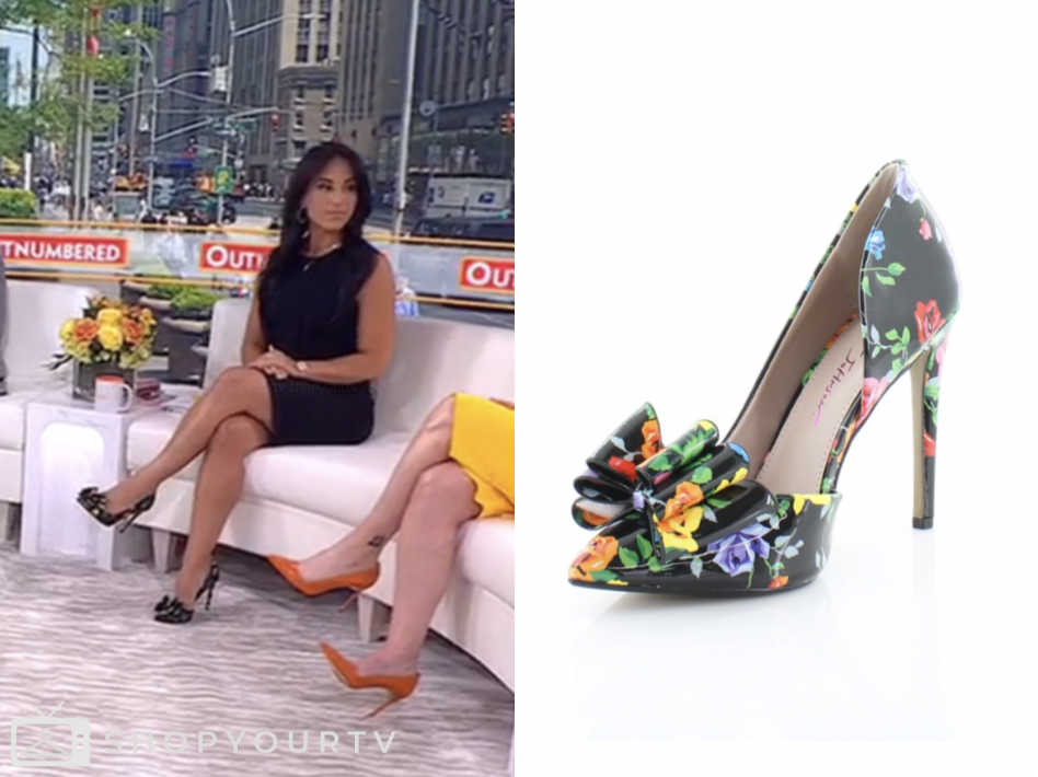 Outnumbered: August 2025 Emily Compagno’s Black Floral Bow Pumps Heels ...