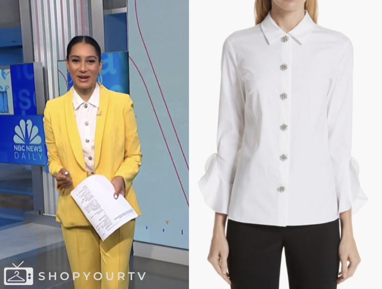 NBC News Daily: August 2025 Morgan Radford’s Red Retro Print Satin ...