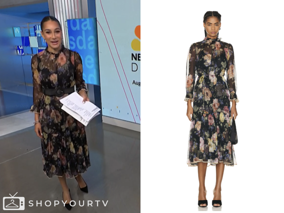 NBC News Daily: August 2025 Morgan Radford’s Black Floral Midi Dress ...