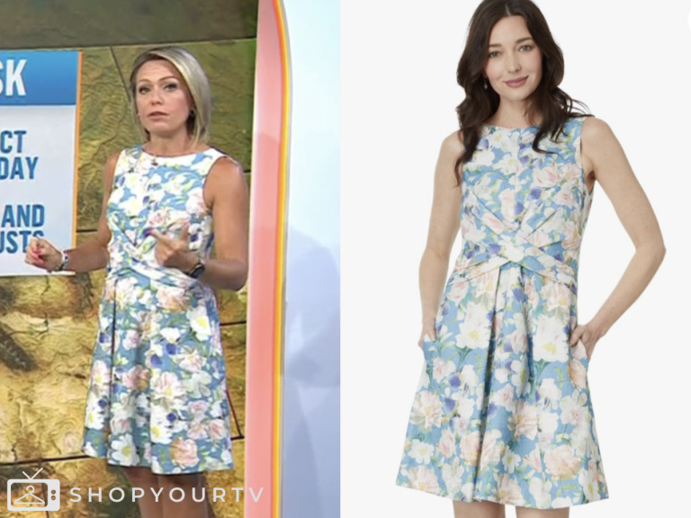 The Today Show August 2025 Dylan Dreyers Blue Floral Wrap Waist Flare