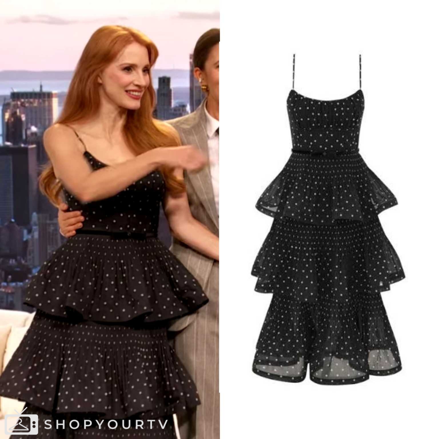 Drew Barrymore Show: September 2025 Jessica Chastain’s Tiered Polka Dot ...