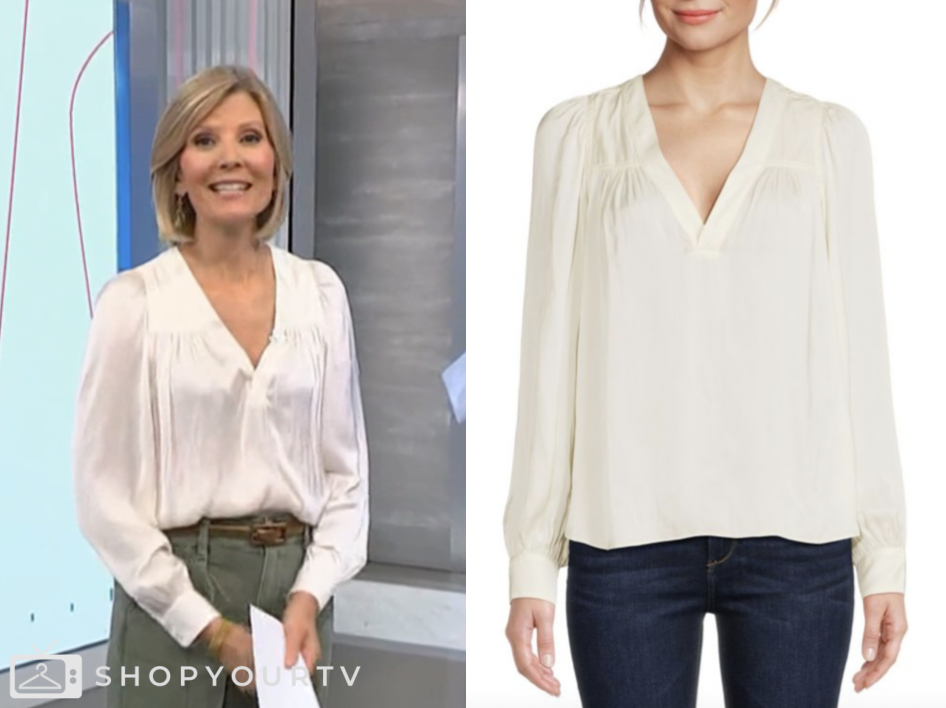 NBC News Daily: September 2025 Kate Snow’s Ivory V-Neck Satin Blouse ...