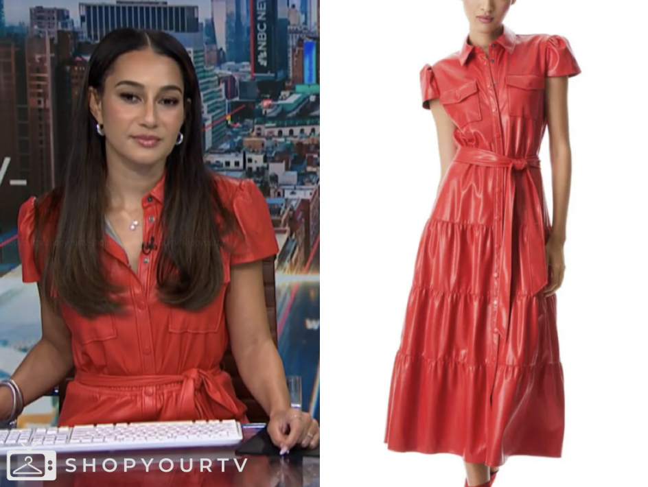 NBC News Daily: September 2025 Morgan Radford’s Red Leather Tiered Midi ...