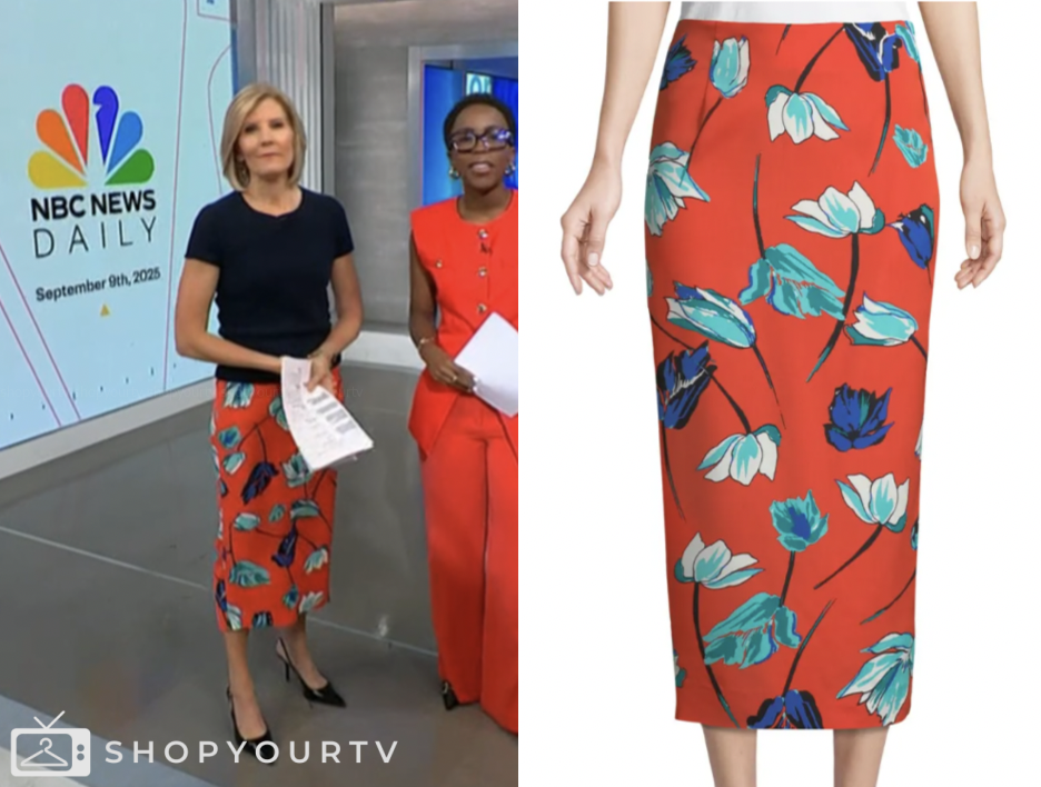 NBC News Daily: September 2025 Kate Snow’s Red Floral Pencil Skirt ...