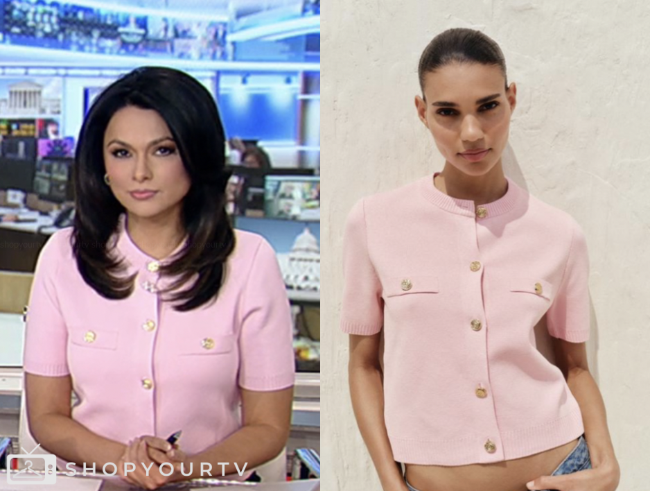 America's Newsroom: September 2025 Aishah Hasnie's Pink Short Sleeve Cardigan Top | Shop Your TV