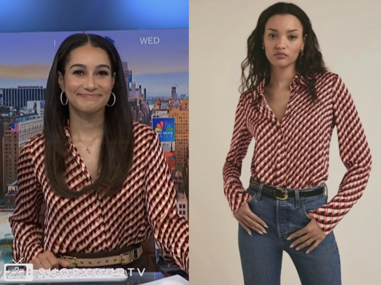 NBC News Daily: September 2025 Morgan Radford’s Red Retro Print Satin ...